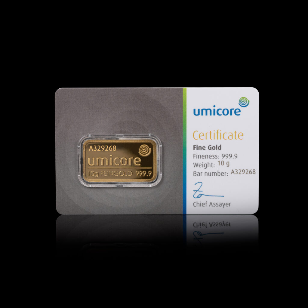 Umicore 10g Stamped Gold Bar - KnightsBullion.com