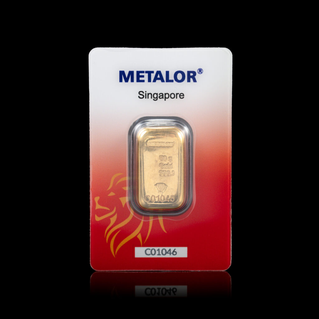 Metalor 50g Cast Gold Bar in Assay Card - KnightsBullion.com