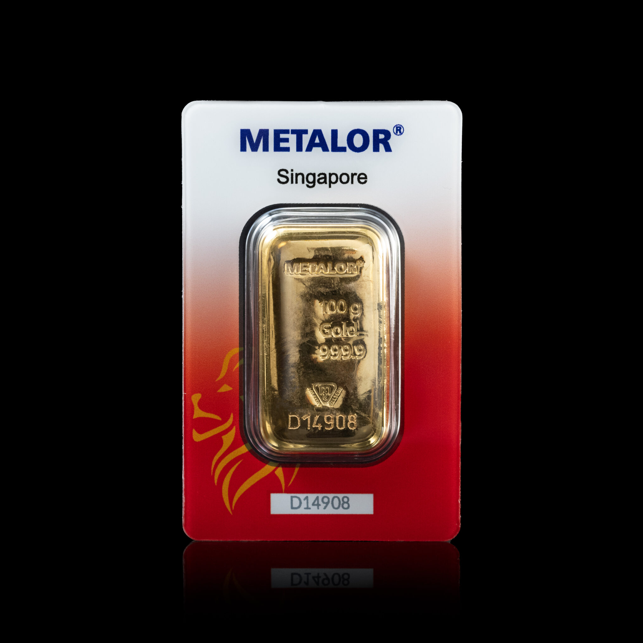 Metalor 100g Cast Gold Bar in Assay Card - KnightsBullion.com